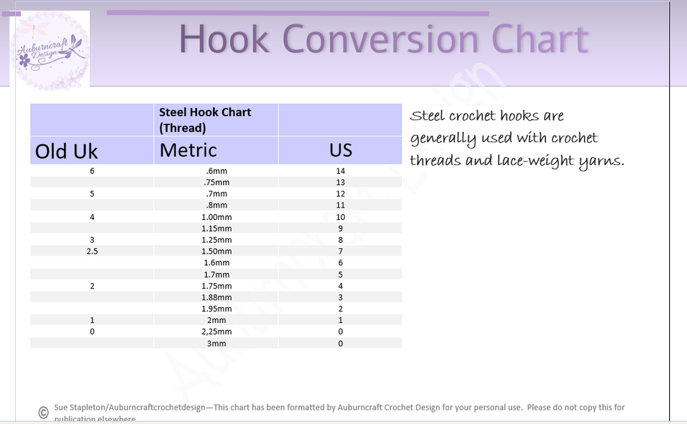 Crochet Conversion Charts — Auburncraft Crochet Design-patterns-free-paid