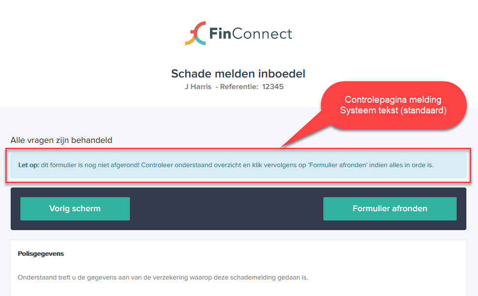 SF-0010 - Toevoegen - Sectie formuliergegevens - Controlepagina melding ...