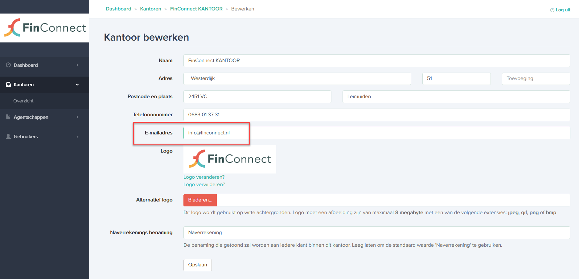 Basis emailadres kantoor agent slim form — Finly