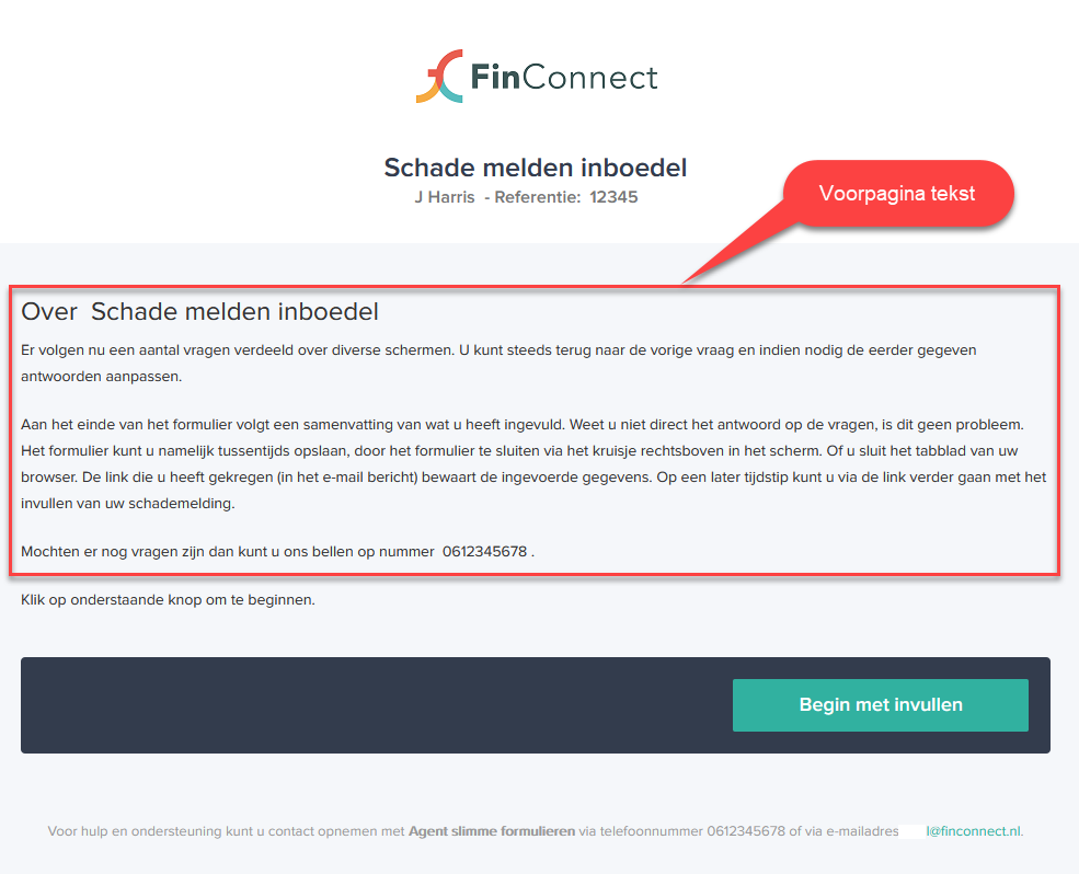 SF-0009 - Toevoegen - Sectie formuliergegevens - Voorpagina tekst — Finly