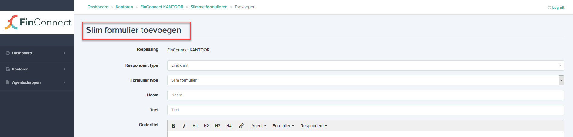 SF-0003 - Toevoegen (Aanmaken) - Sectie 'Formuliergegevens' — Finly