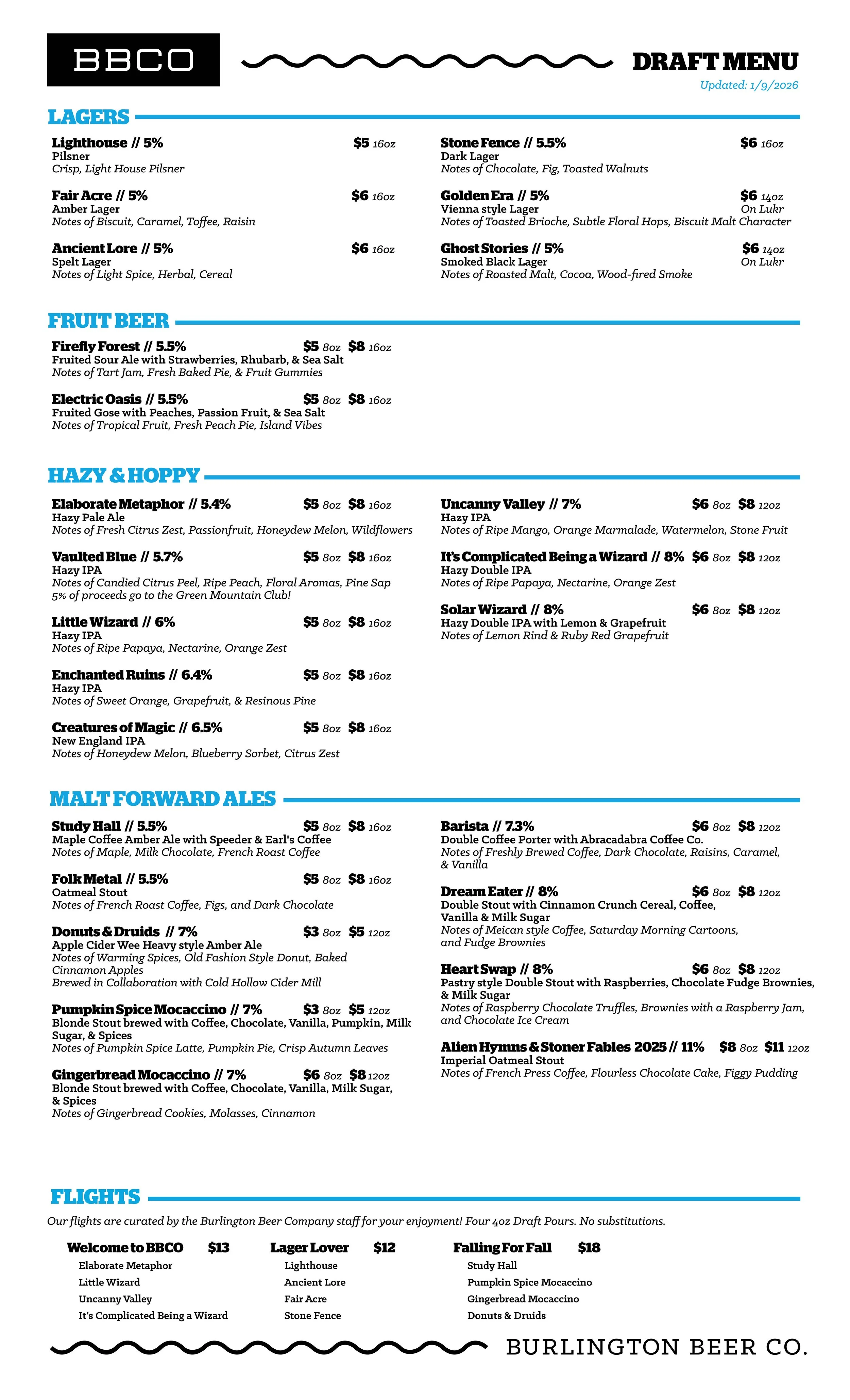 BBCO BEER MENU — BBCO | Burlington Beer Company