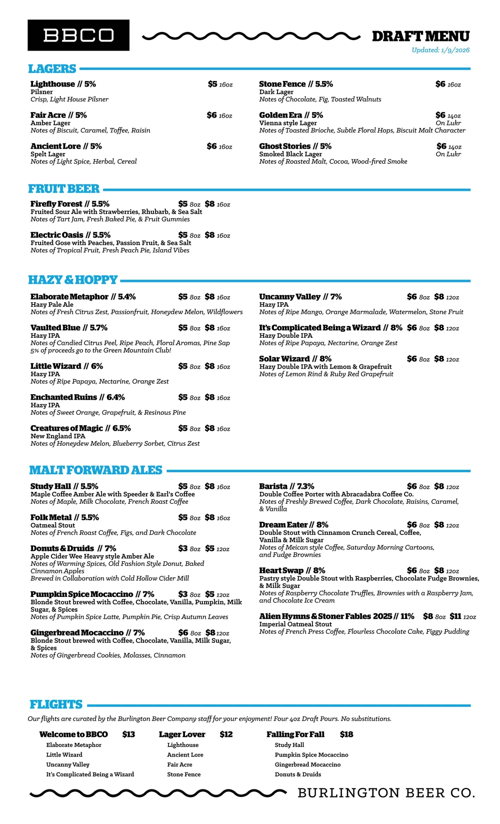 BBCO BEER MENU — BBCO | Burlington Beer Company