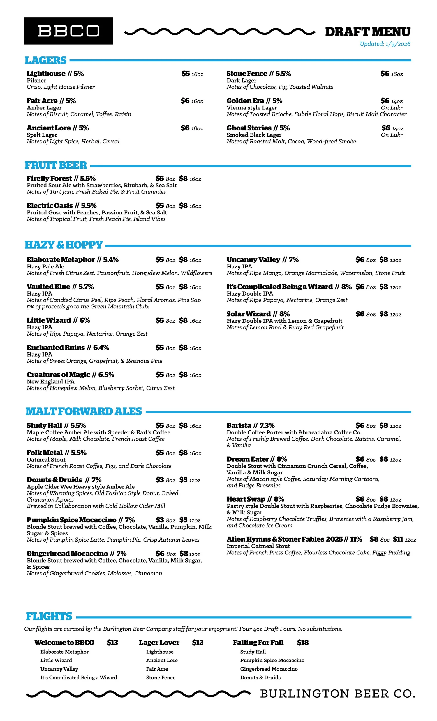 BBCO BEER MENU — BBCO | Burlington Beer Company