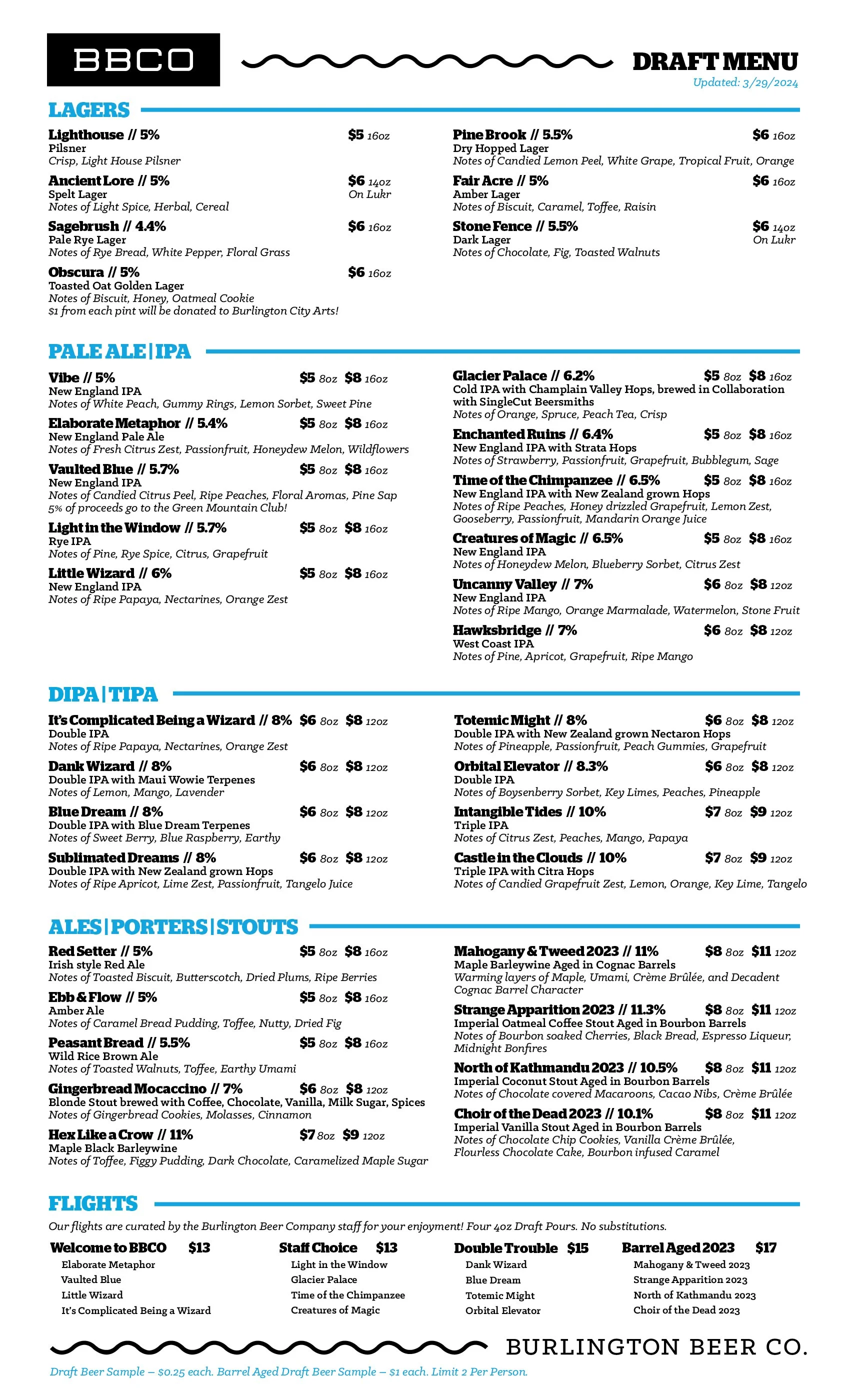 BBCO BEER MENU — BBCO | Burlington Beer Company