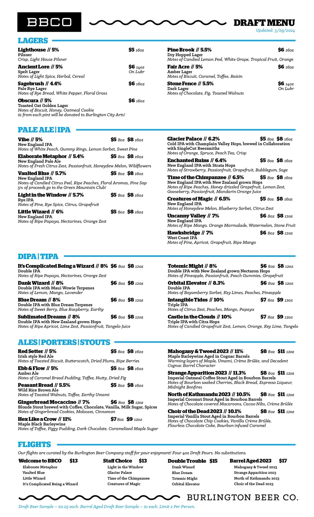 BBCO BEER MENU — BBCO | Burlington Beer Company
