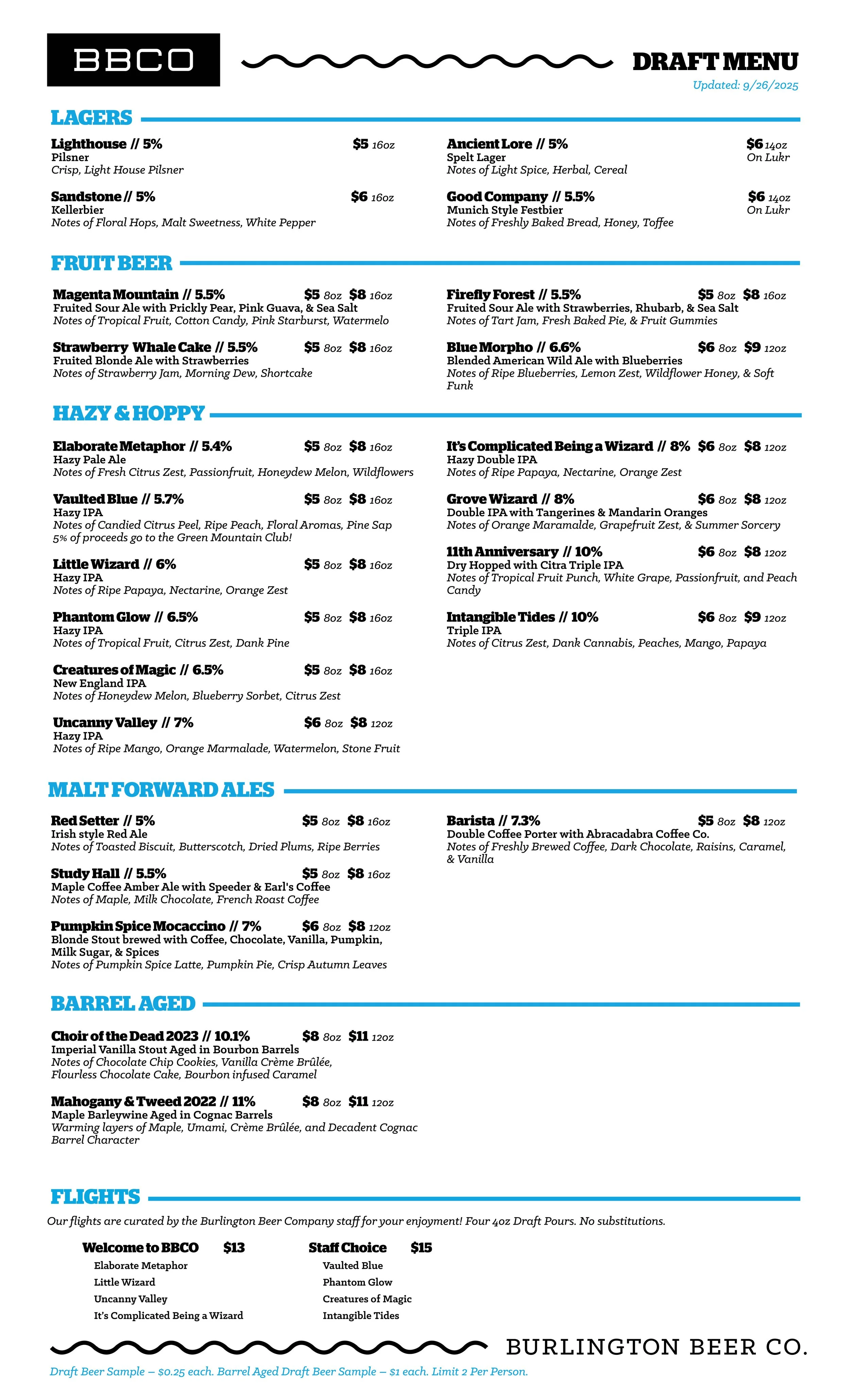 BBCO BEER MENU — BBCO | Burlington Beer Company
