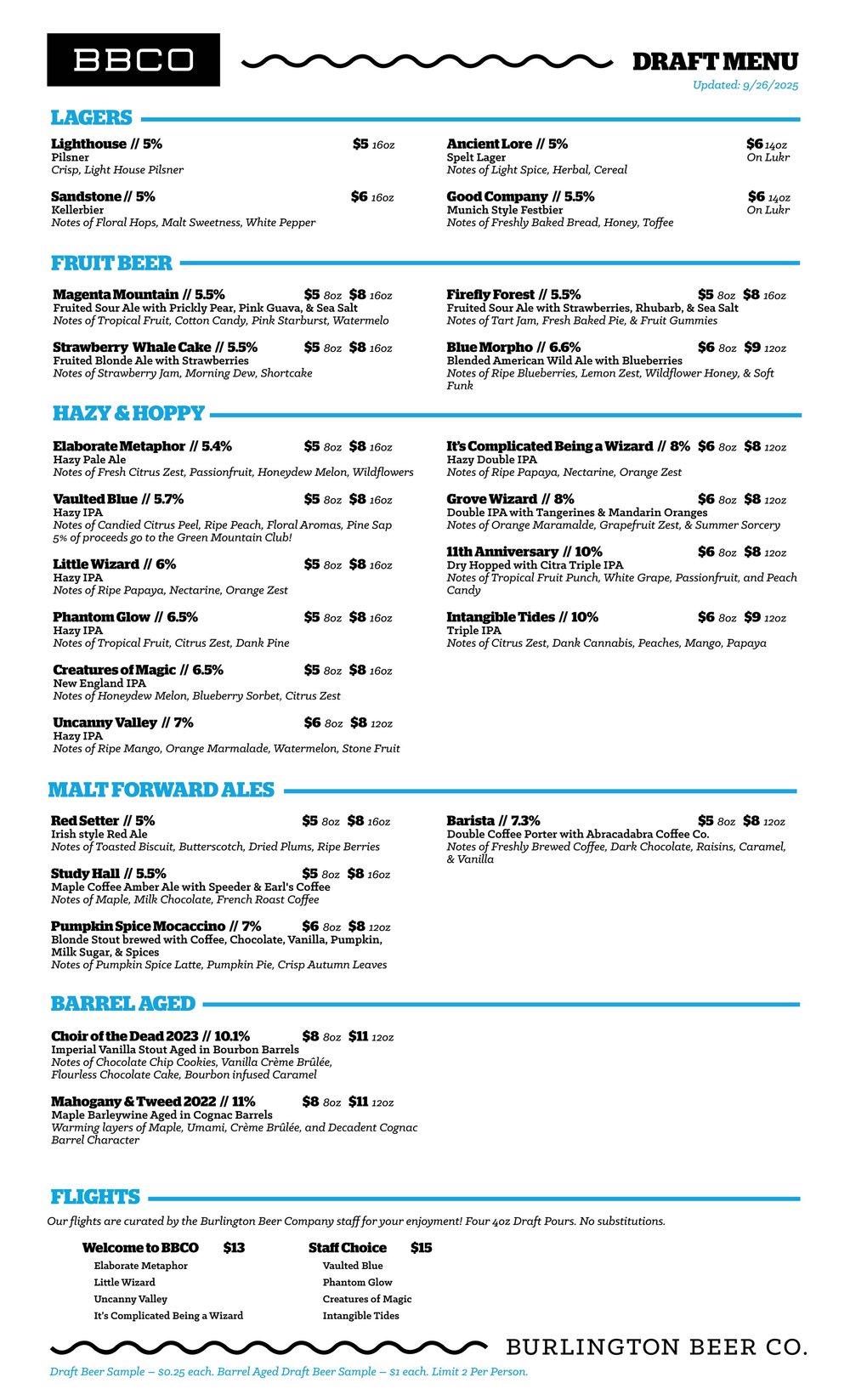 BBCO BEER MENU — BBCO | Burlington Beer Company