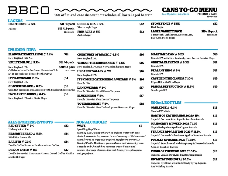 BBCO BEER MENU — BBCO | Burlington Beer Company