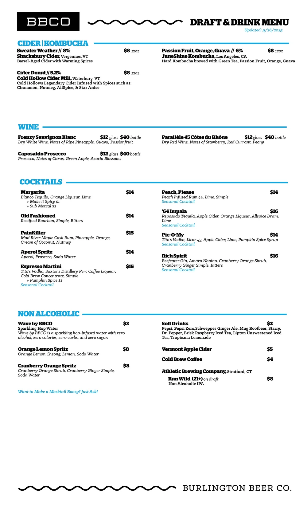 BBCO BEER MENU — BBCO | Burlington Beer Company