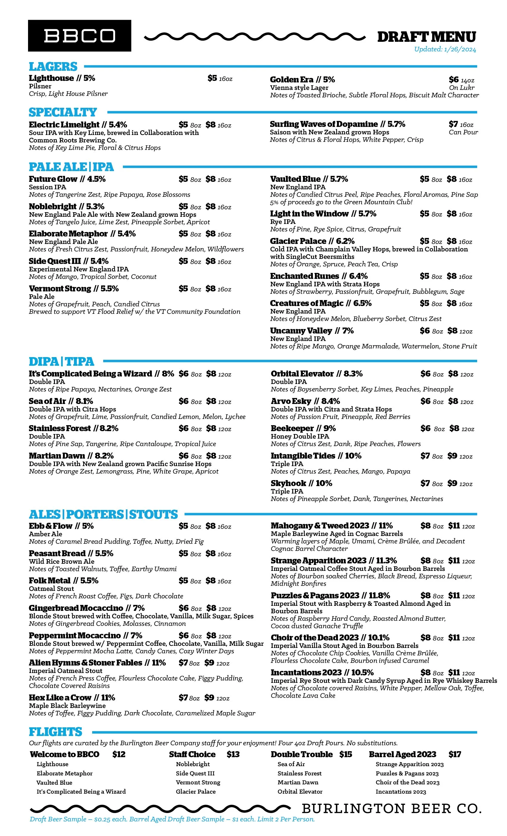 BBCO BEER MENU — BBCO | Burlington Beer Company