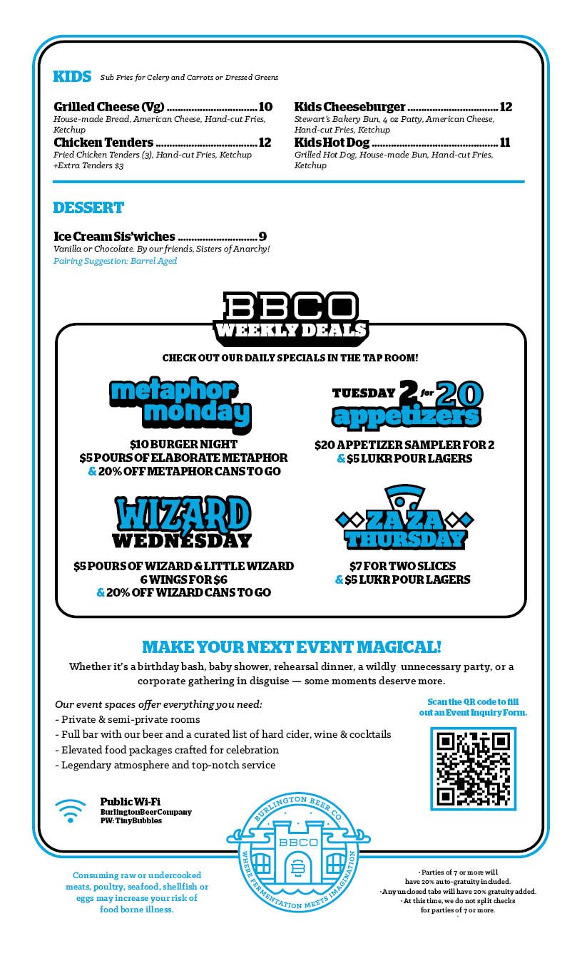 BBCO FOOD MENU — BBCO | Burlington Beer Company