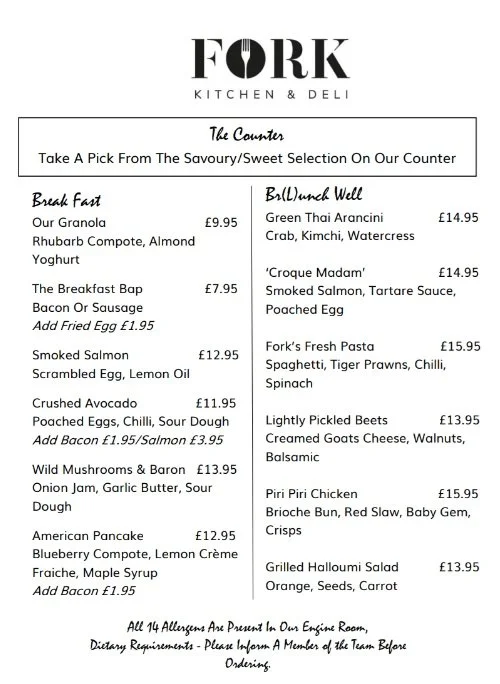 Menu - Fork Kitchen & Deli