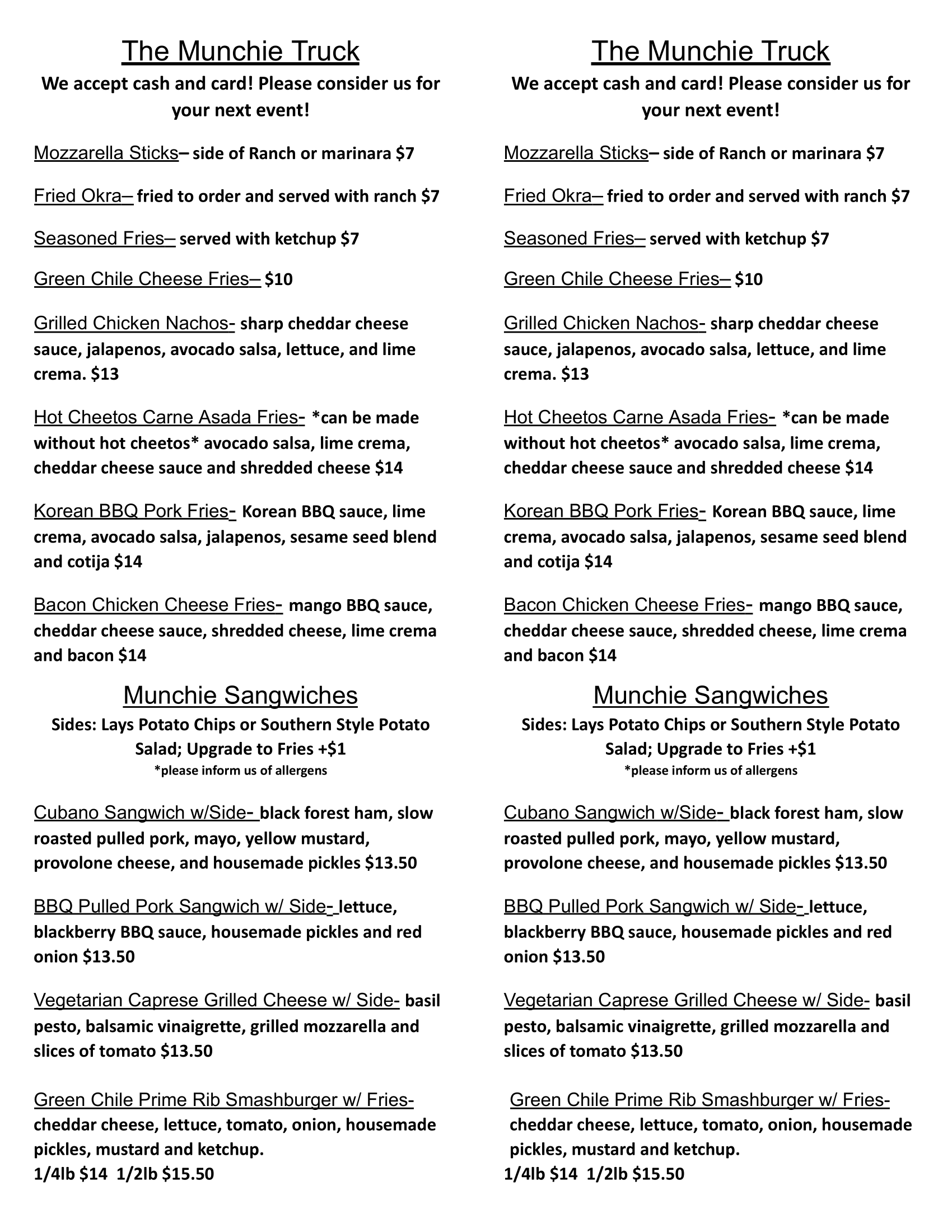 Menu — The Munchie Truck