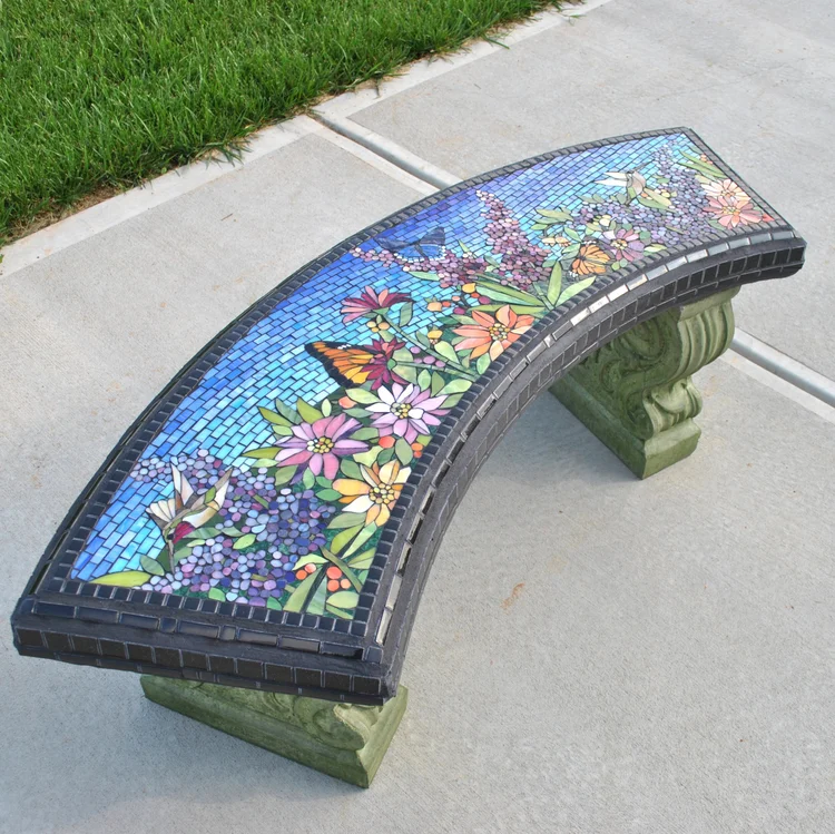 mosaic garden benches — brendapokornymosaics.com