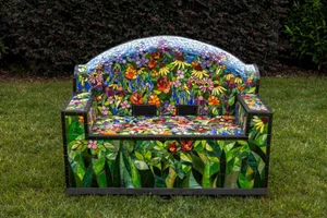 mosaic garden benches — brendapokornymosaics.com
