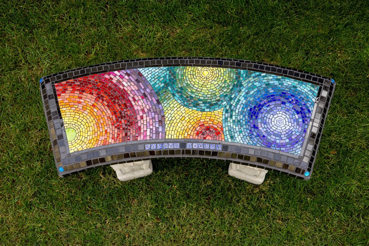 mosaic garden benches — brendapokornymosaics.com
