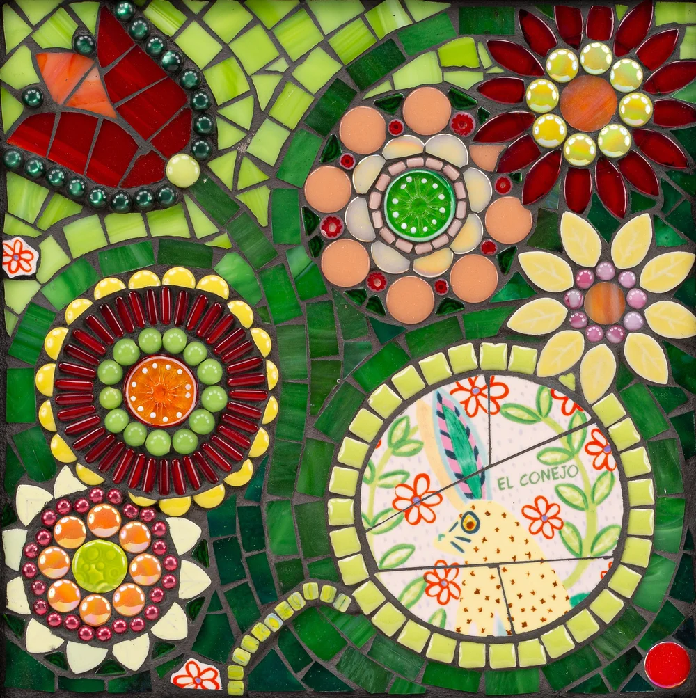 Zinnia In A Shady Garden by Brenda Pokorny — brendapokornymosaics.com