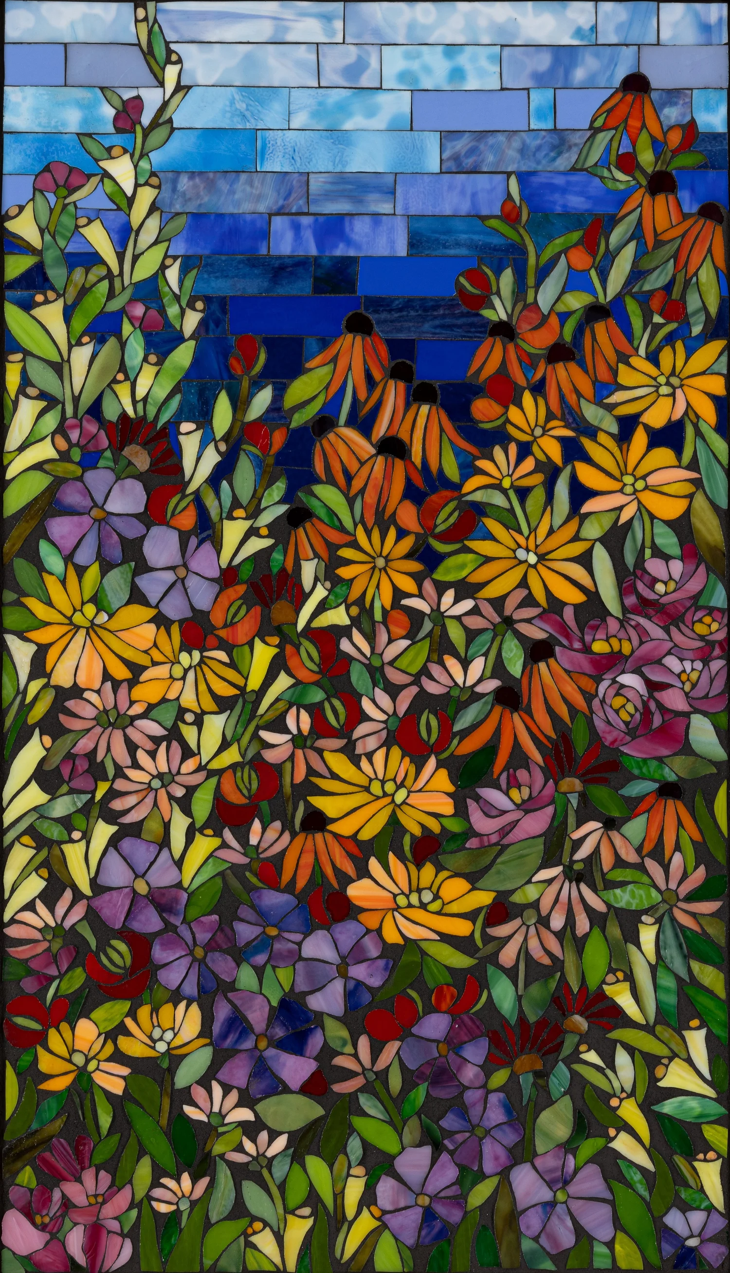 Zinnia In A Shady Garden by Brenda Pokorny — brendapokornymosaics.com