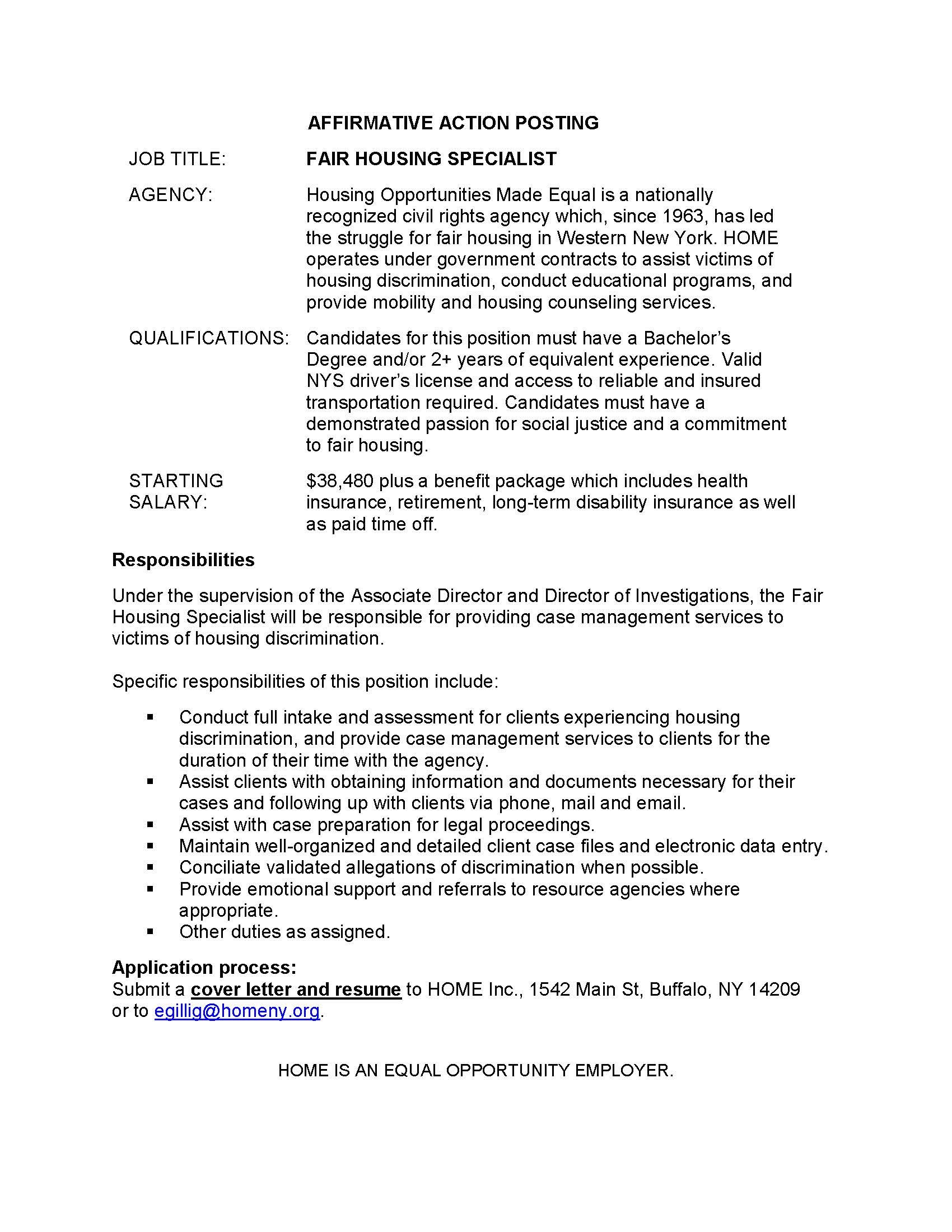 Fair Housing Specialist — Housing Opportunities Made Equal