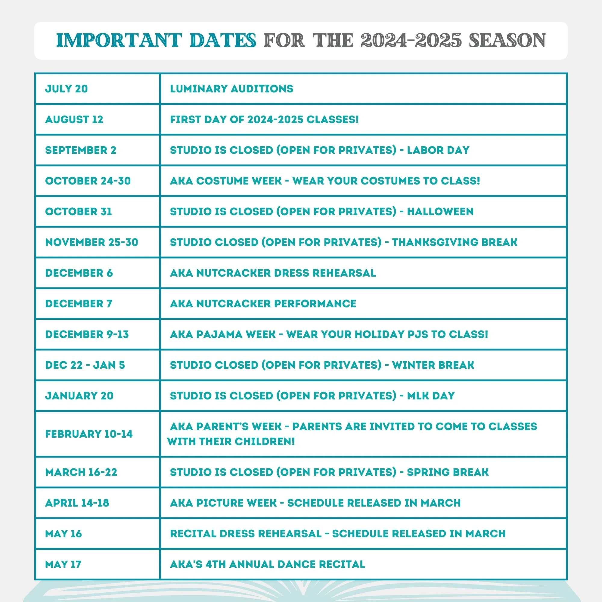 AKA Dance Season Calendar — Anne Kaye Academy of Dance