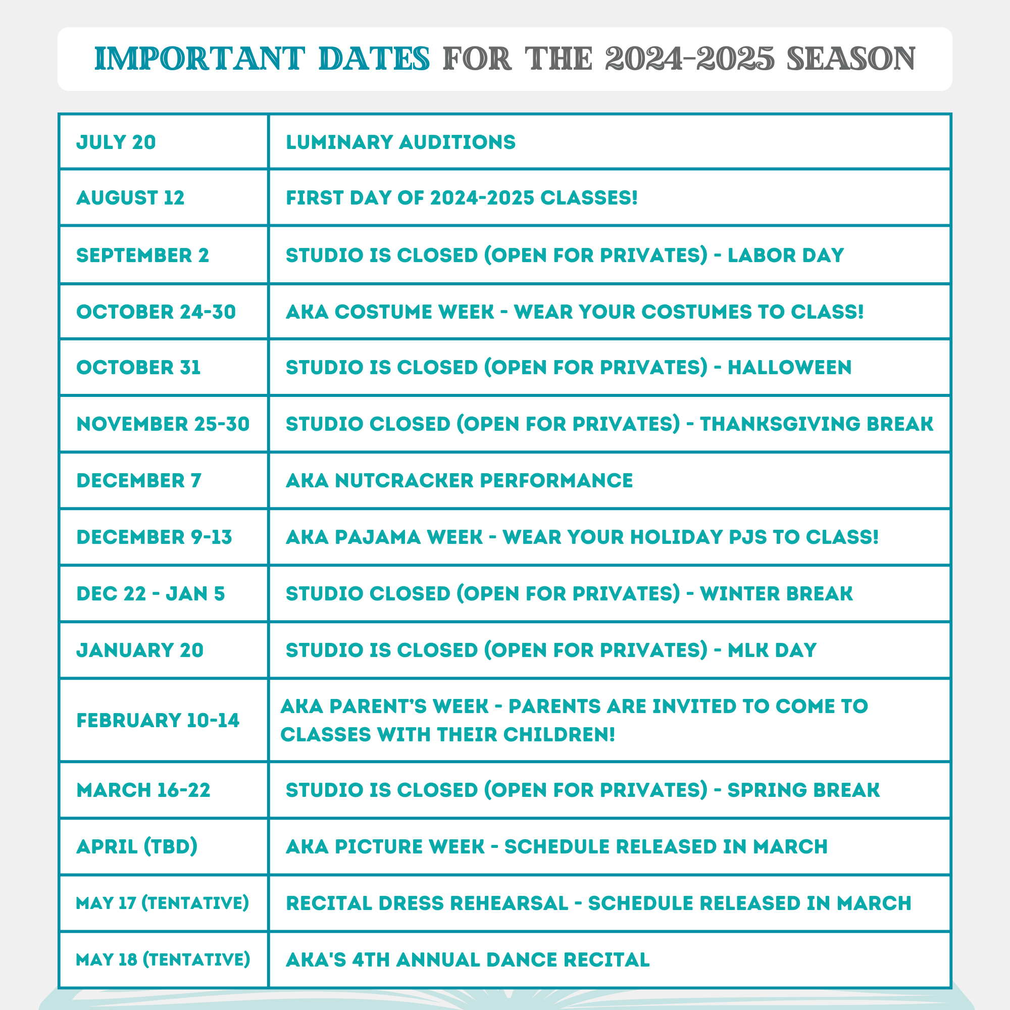 AKA Dance Season Calendar — Anne Kaye Academy of Dance