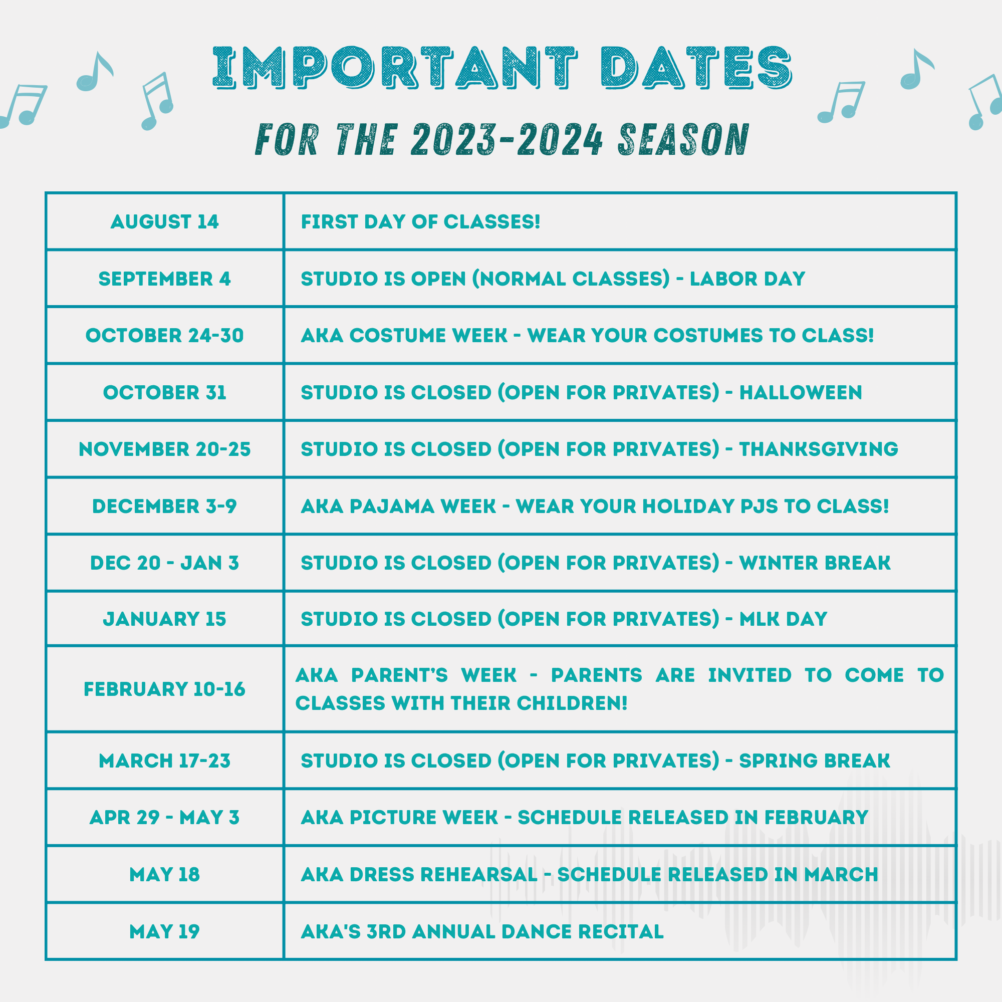 AKA Dance Season Calendar — Anne Kaye Academy of Dance