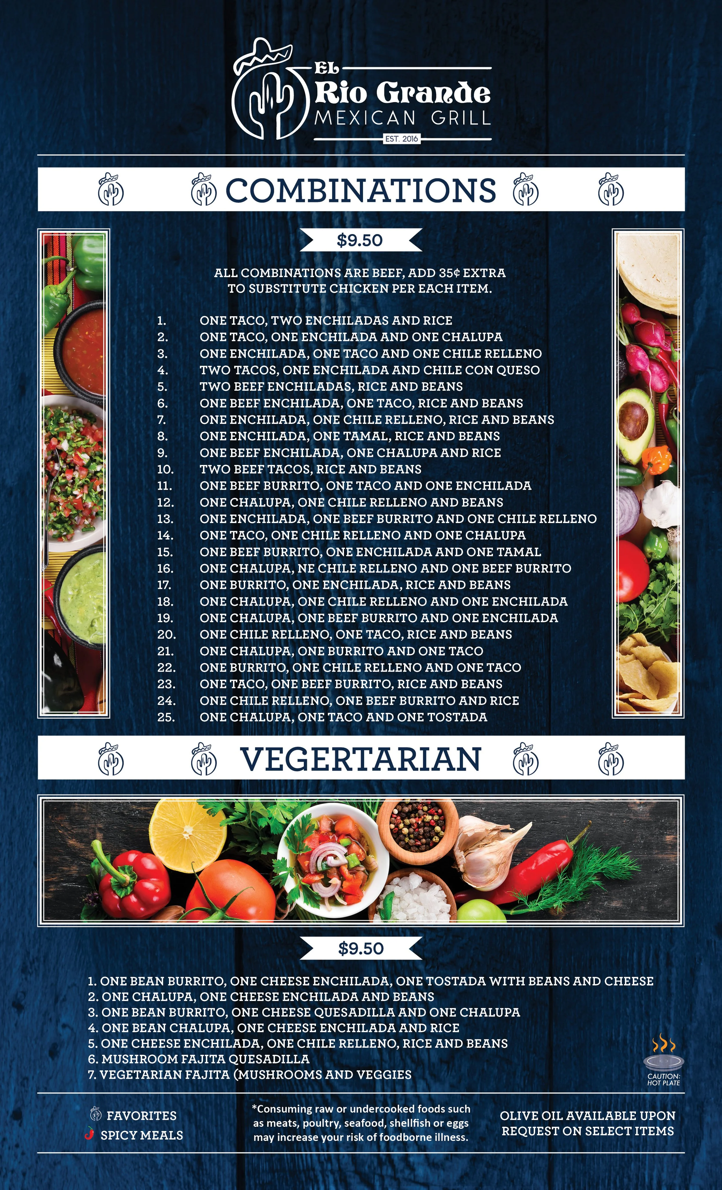 Menu — El Rio Grande Mexican Restaurant