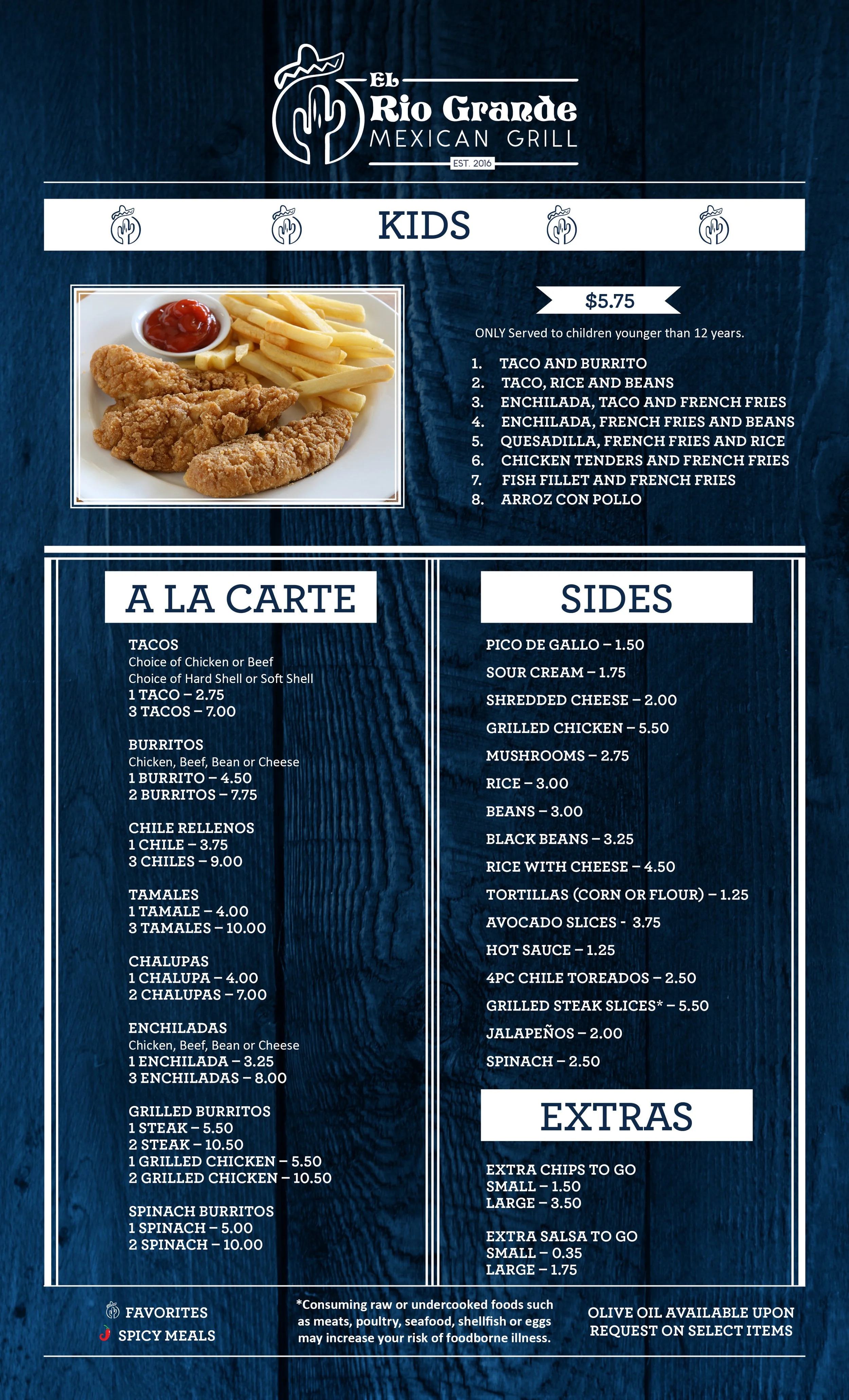 Menu — El Rio Grande Mexican Restaurant