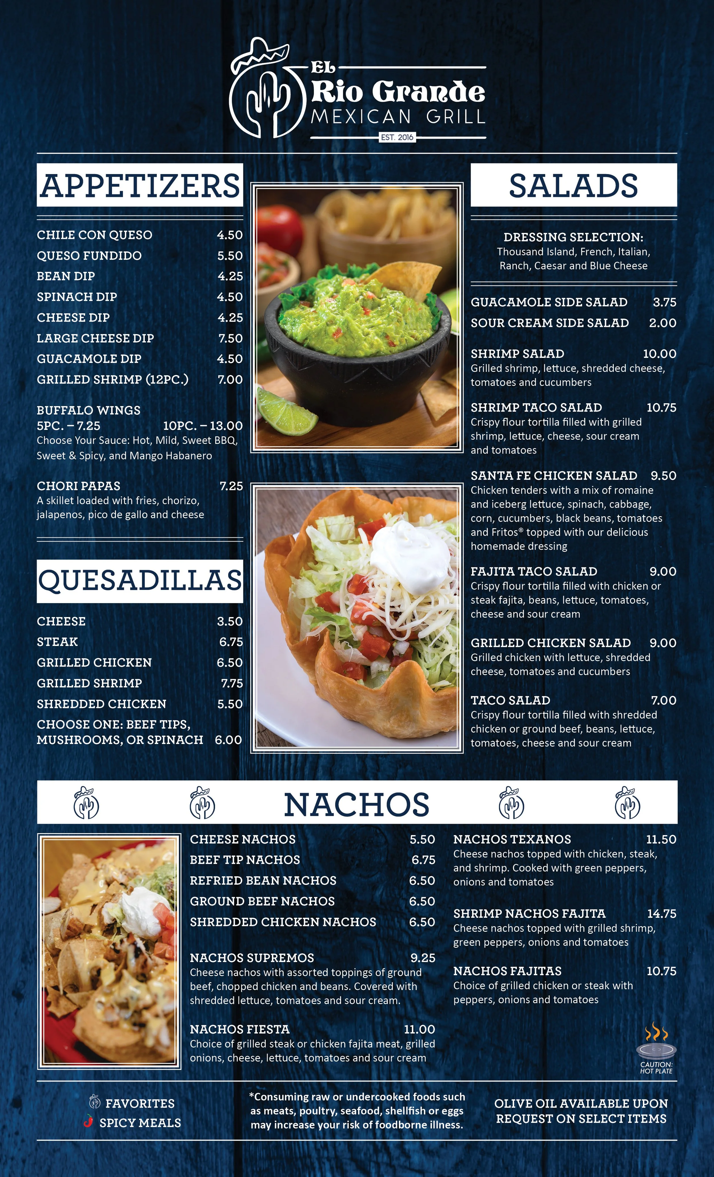 Menu — El Rio Grande Mexican Restaurant
