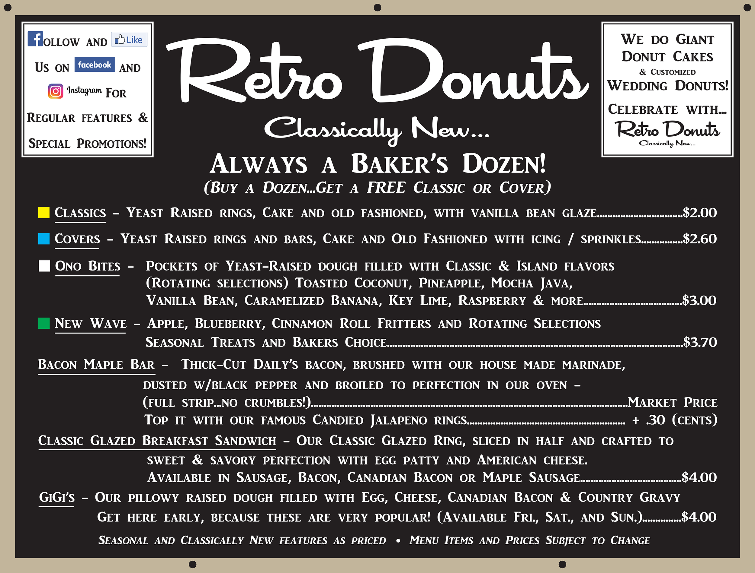 Menu — Retro Donuts - Spokane, WA