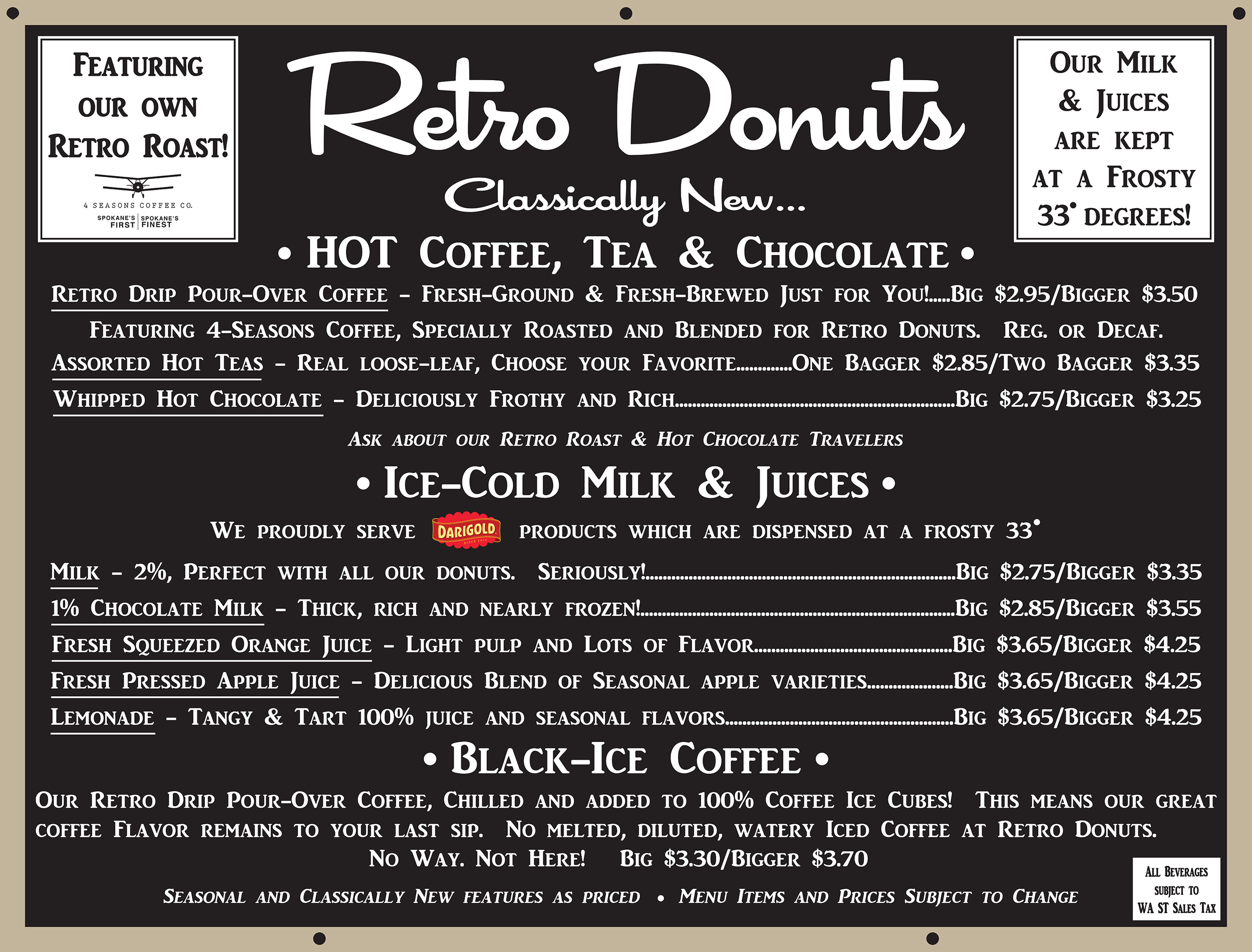 Menu — Retro Donuts - Spokane, WA