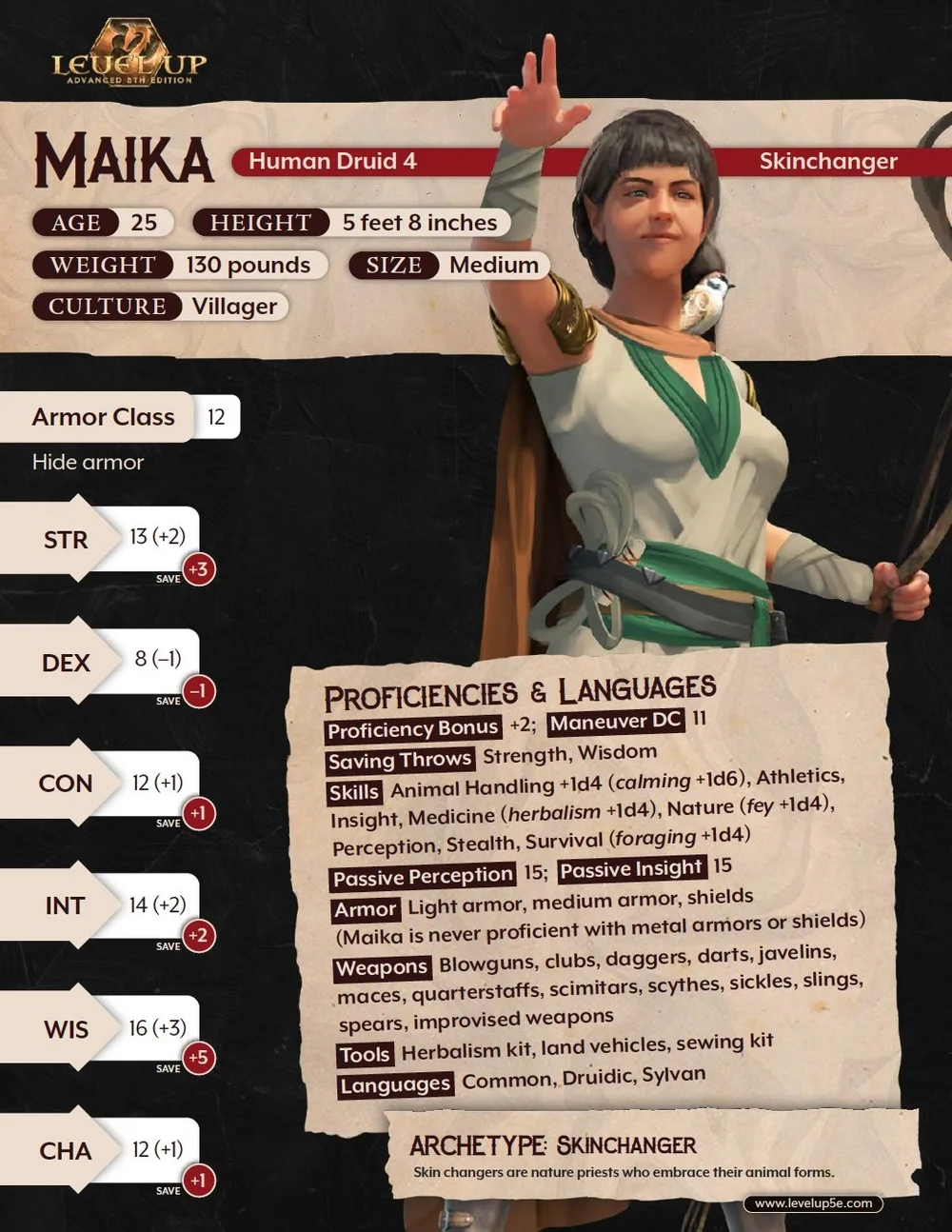 Meet Maika, Human Druid — Level Up: Advanced 5th Edition (A5E)
