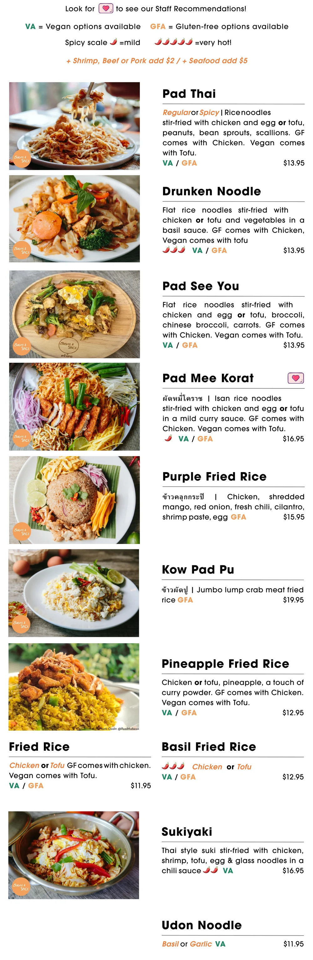 Vegan Menu | Thai Food — Sugar & Spice | Cambridge, MA