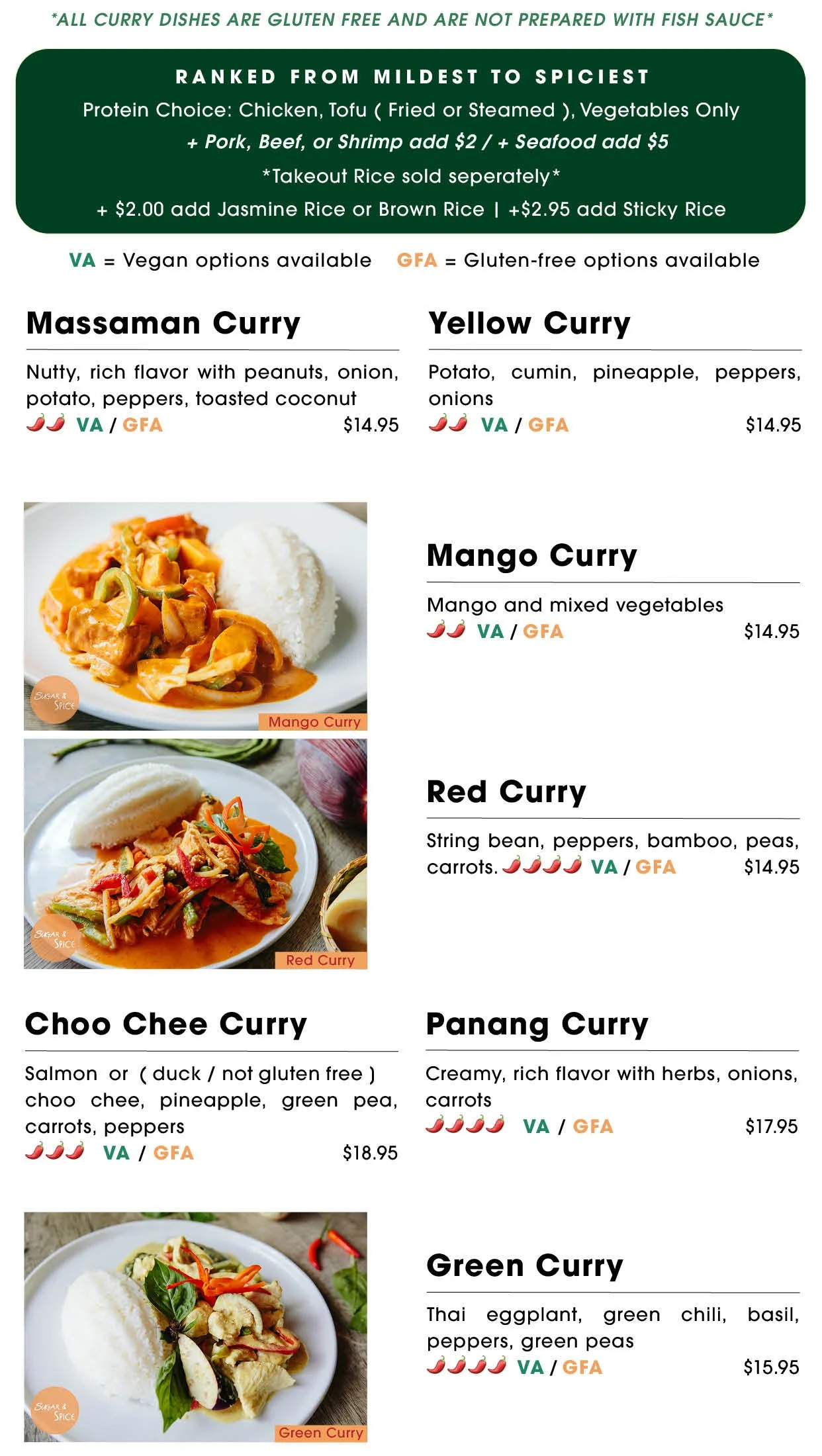 Dinner Menu | Authentic Thai Food — Sugar & Spice | Cambridge, MA