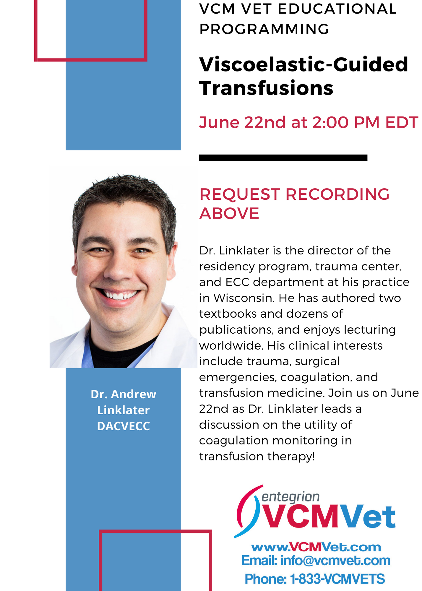 Educational Programming — Entegrion VCM Vet™