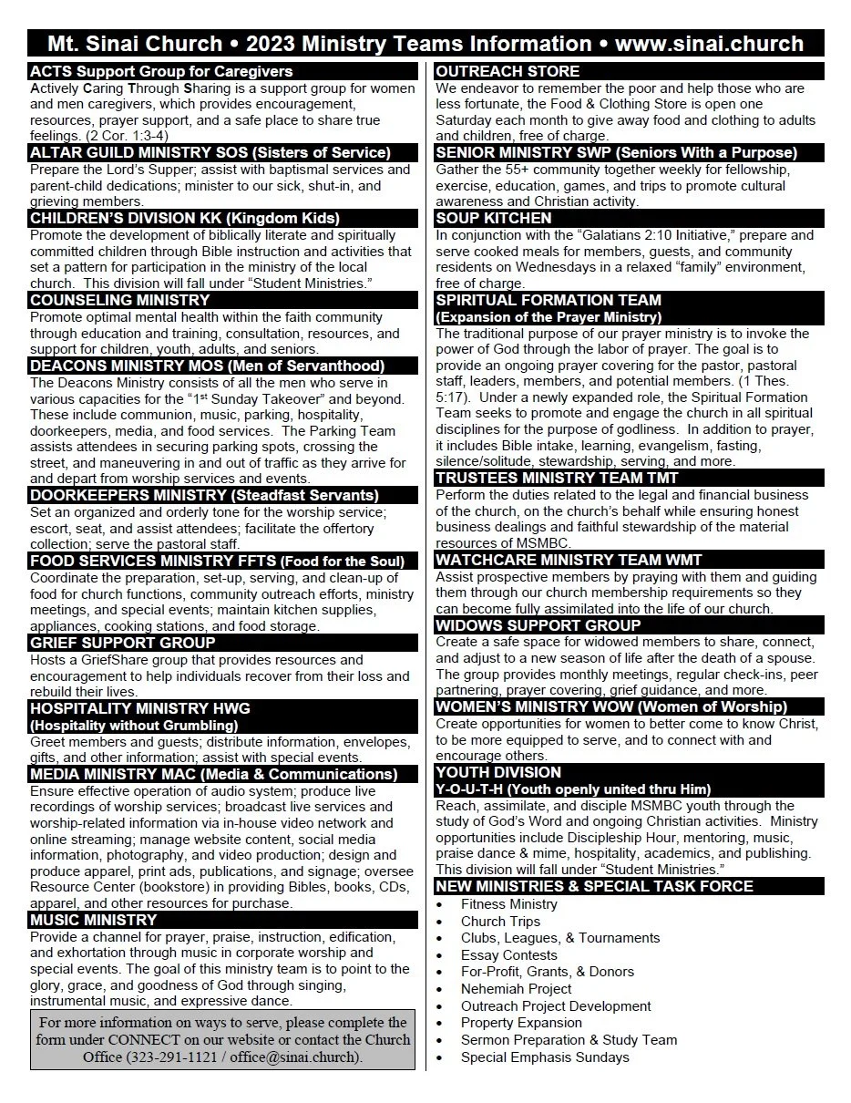 General 1 — Mt. Sinai Church