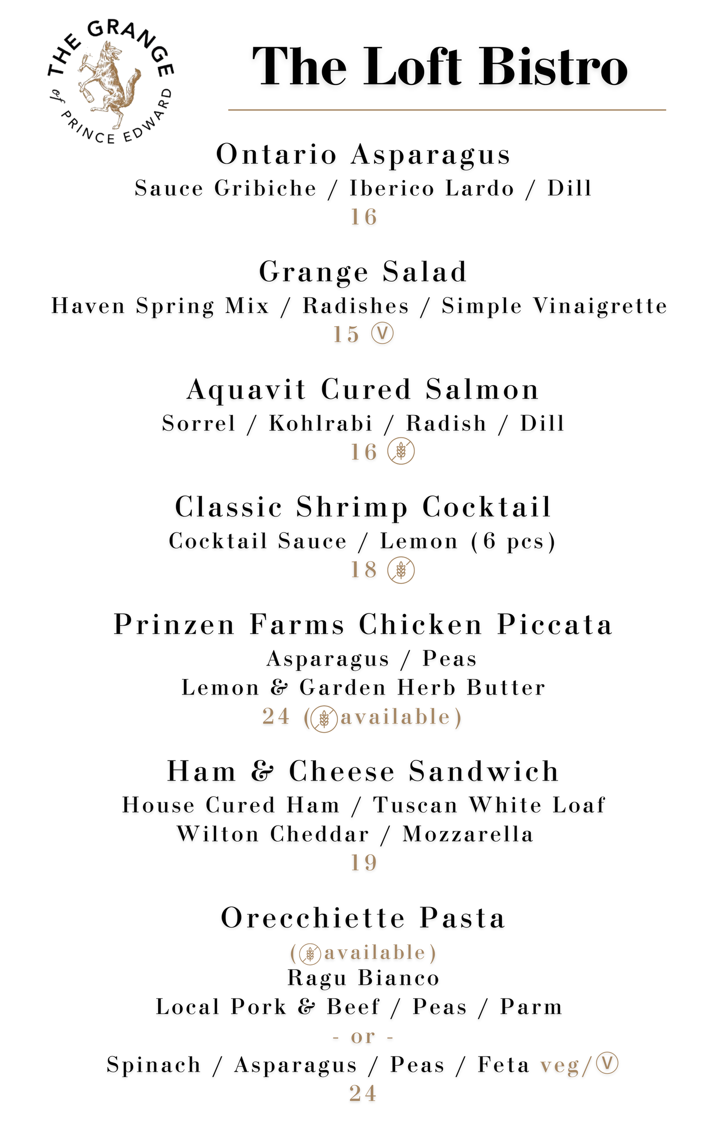 Menus — Grange of Prince Edward Winery