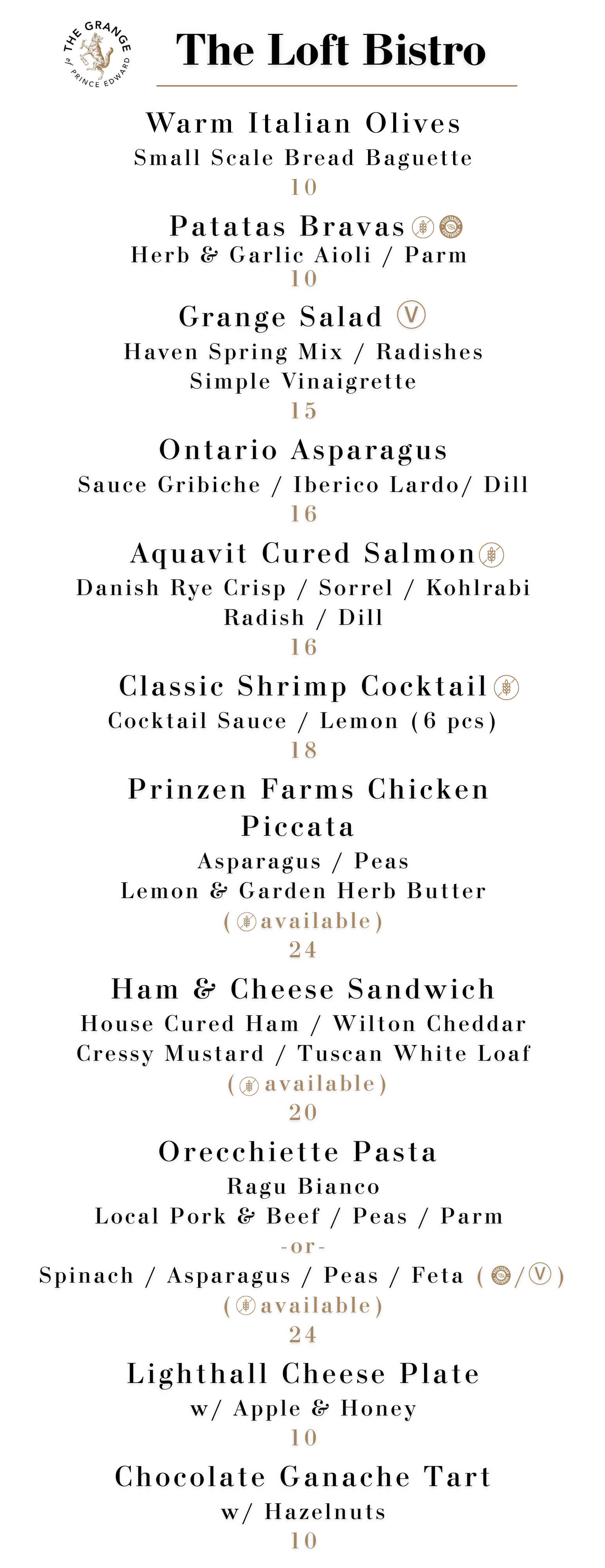 Menus — Grange of Prince Edward Winery