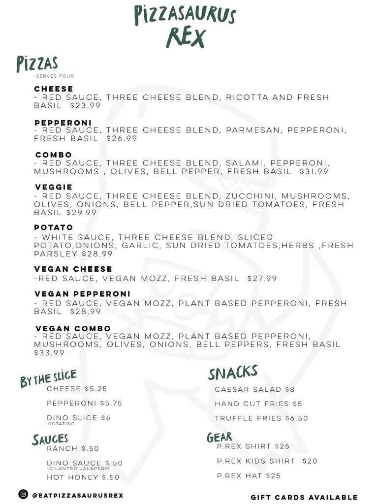 Menu — Pizzasaurus Rex