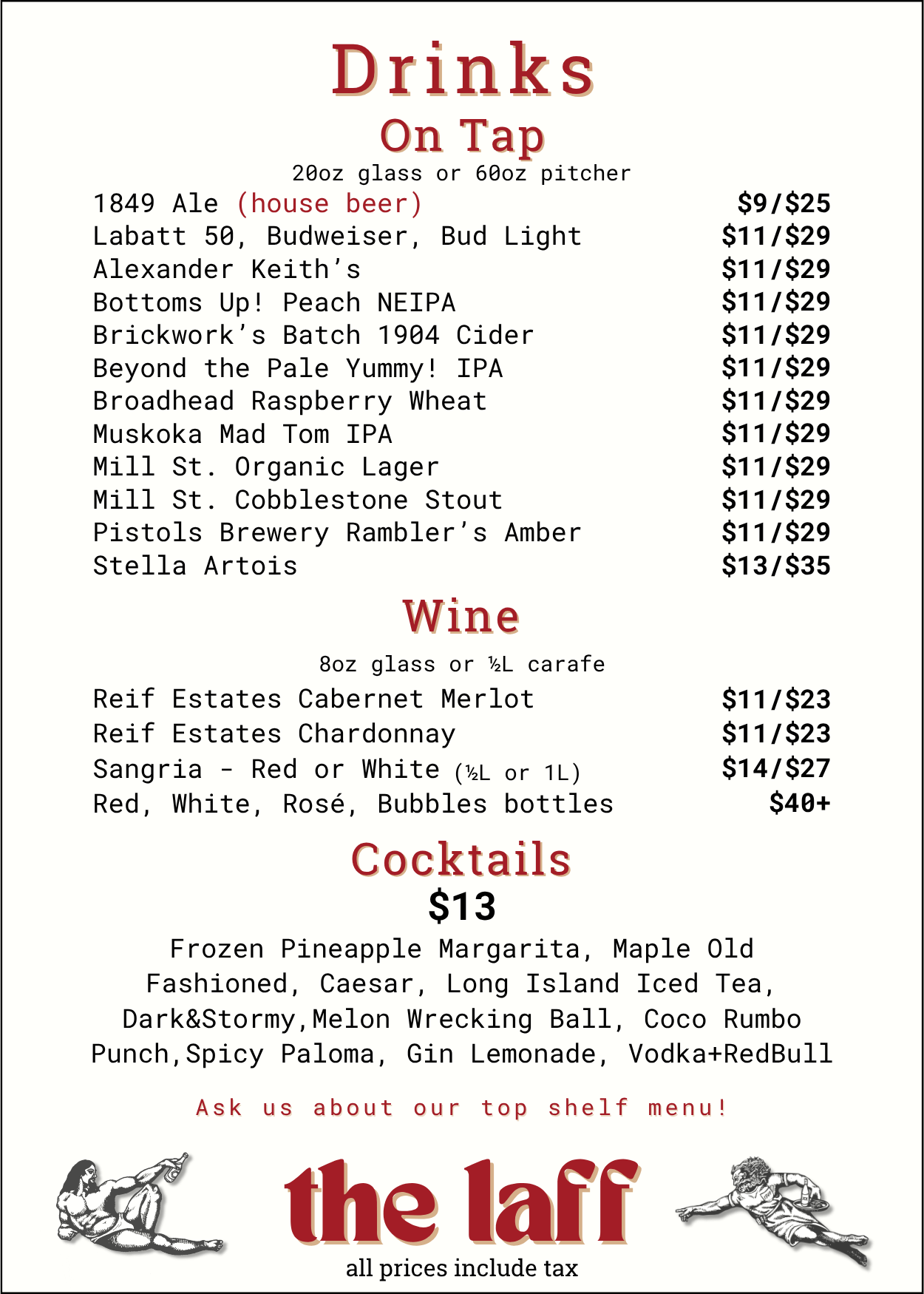 Menu — The Laff | Château Lafayette | Ottawa's Oldest Tavern, Est. 1849
