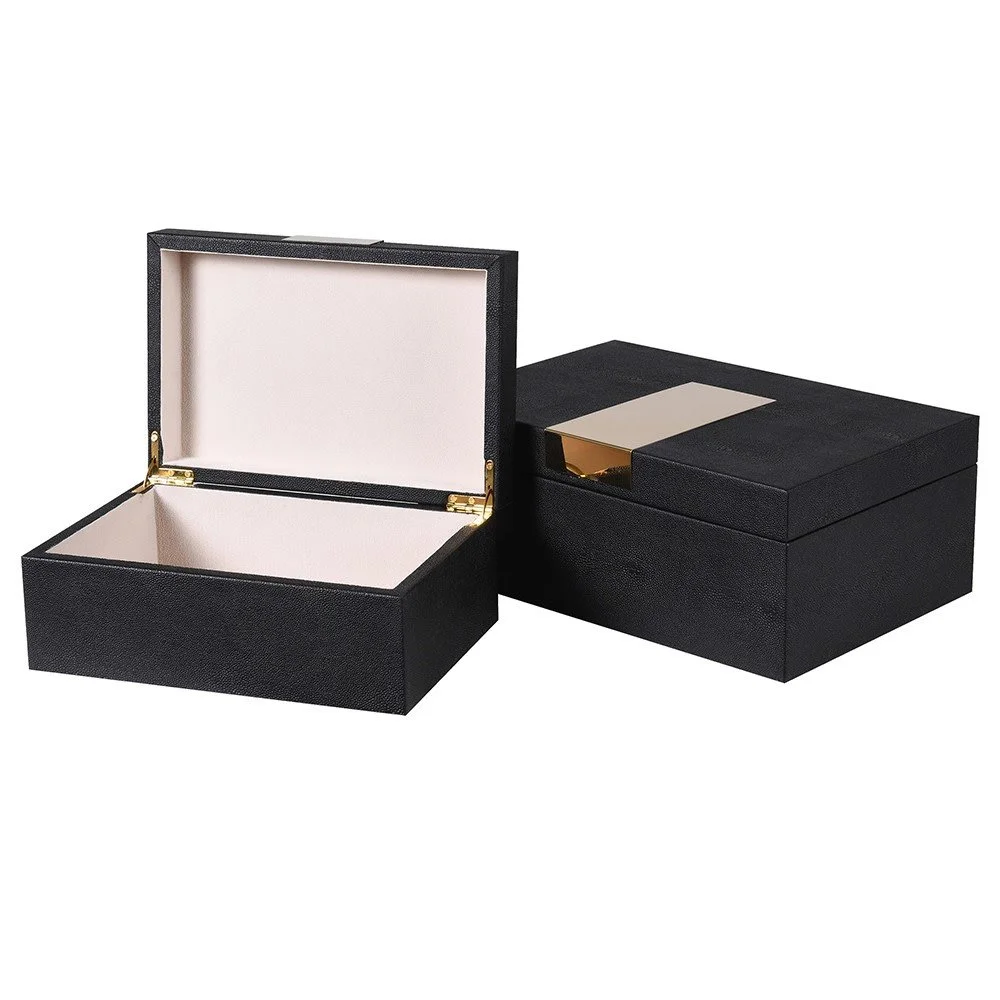Set of 2 Faux Shagreen Boxes with Gold Trim — CCco.