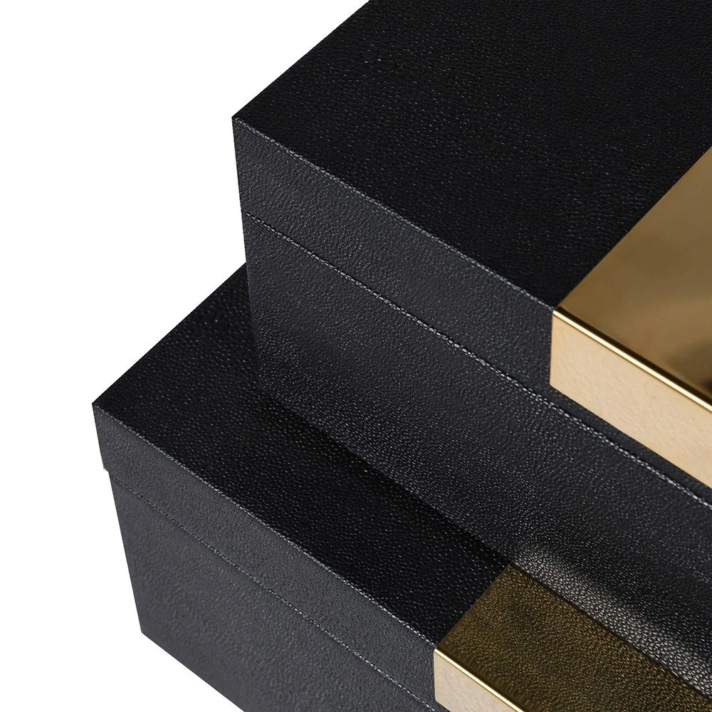 Set of 2 Faux Shagreen Boxes with Gold Trim — CCco.