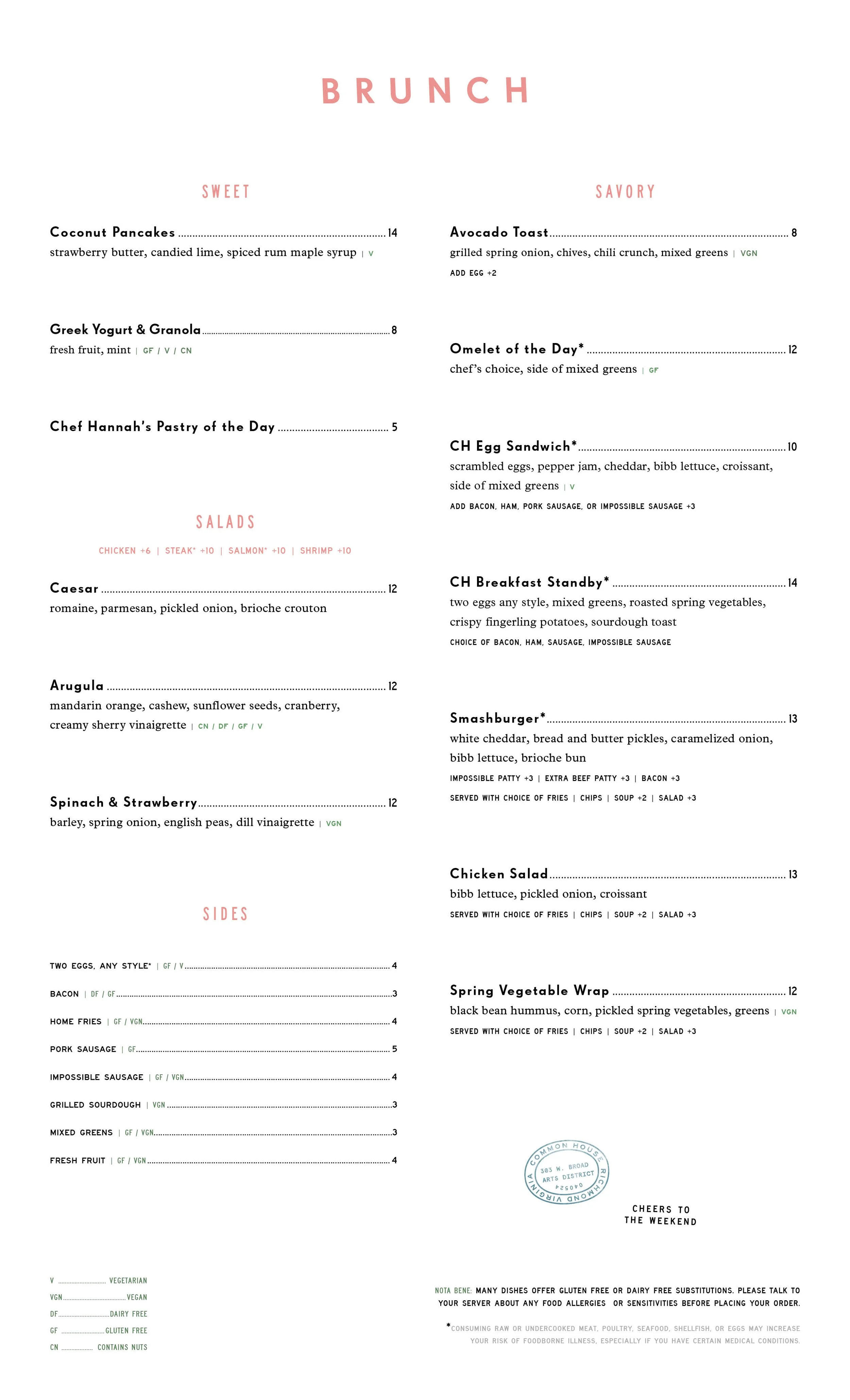 Richmond Menu — Common House