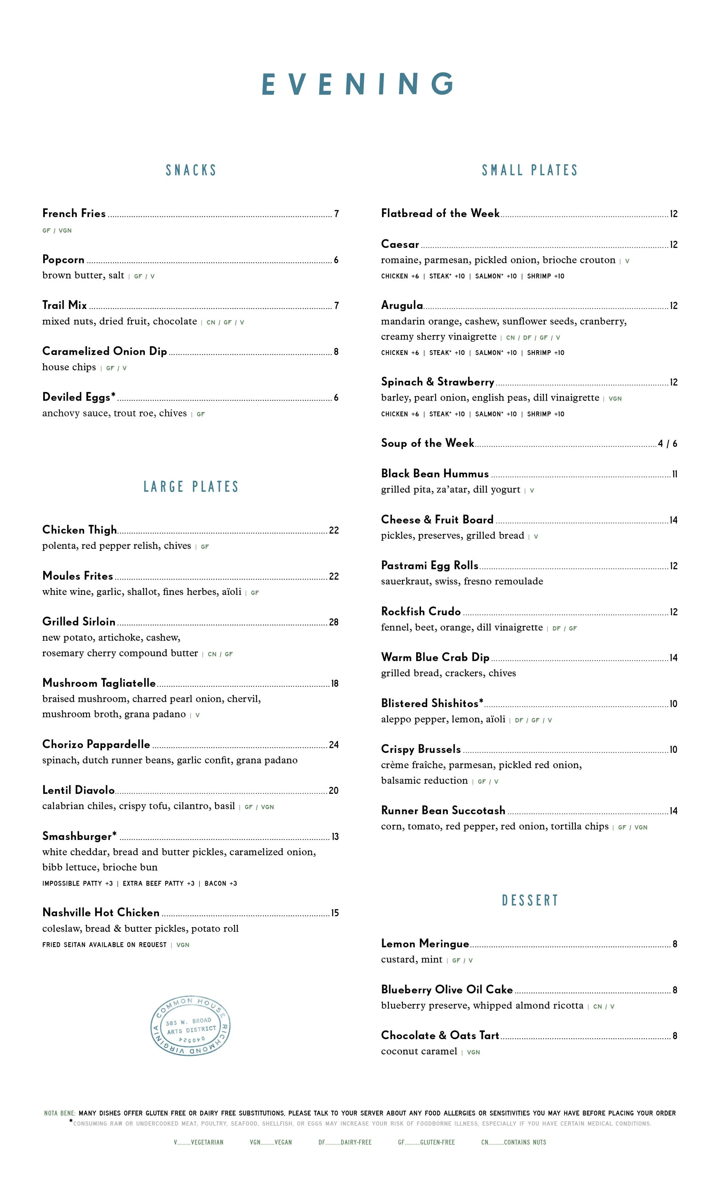 Richmond Menu — Common House