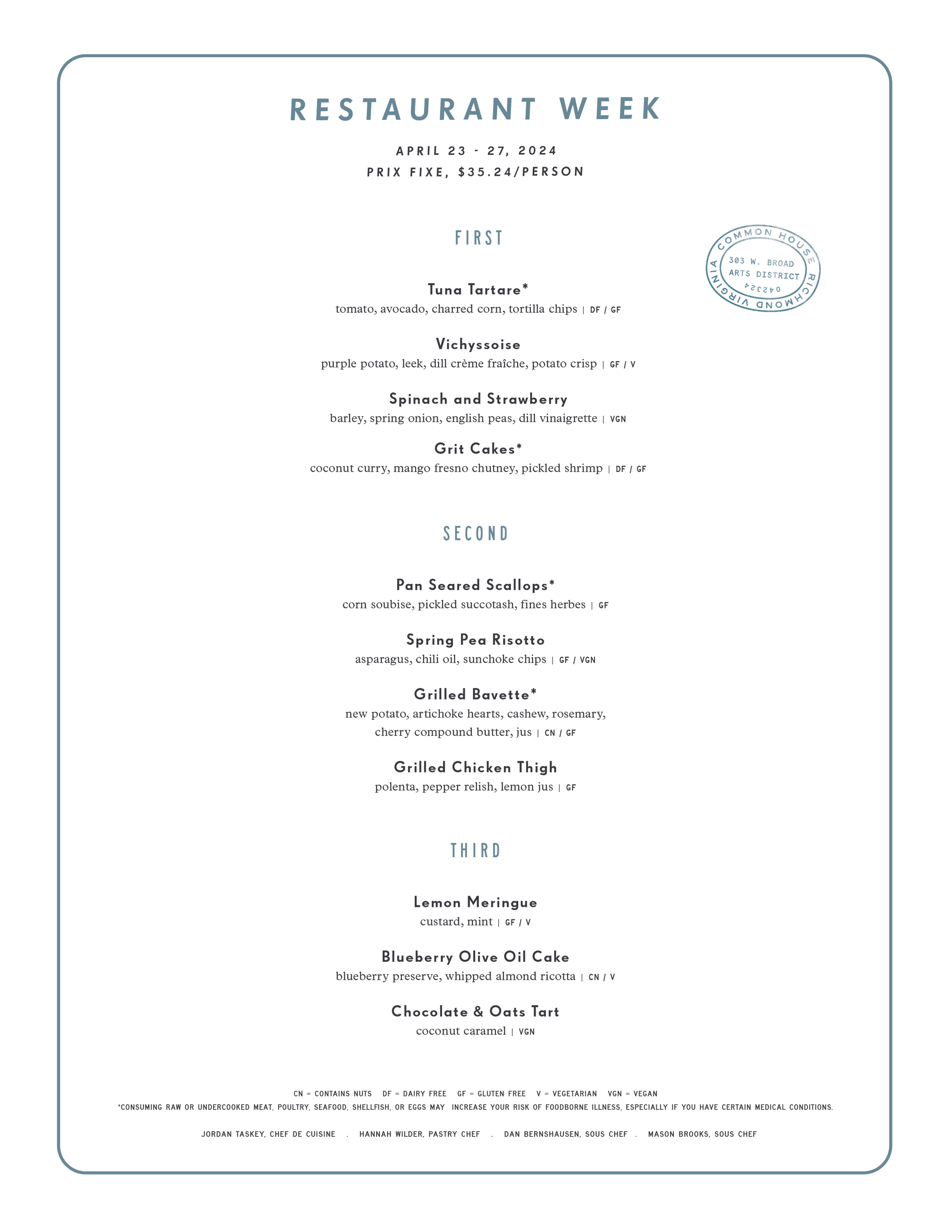 Richmond Menu — Common House