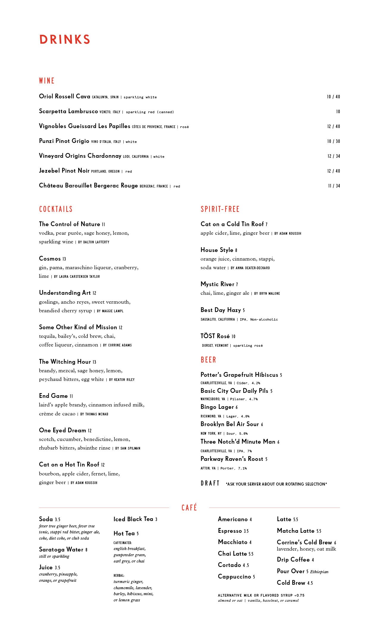 Charlottesville Menu | Common House