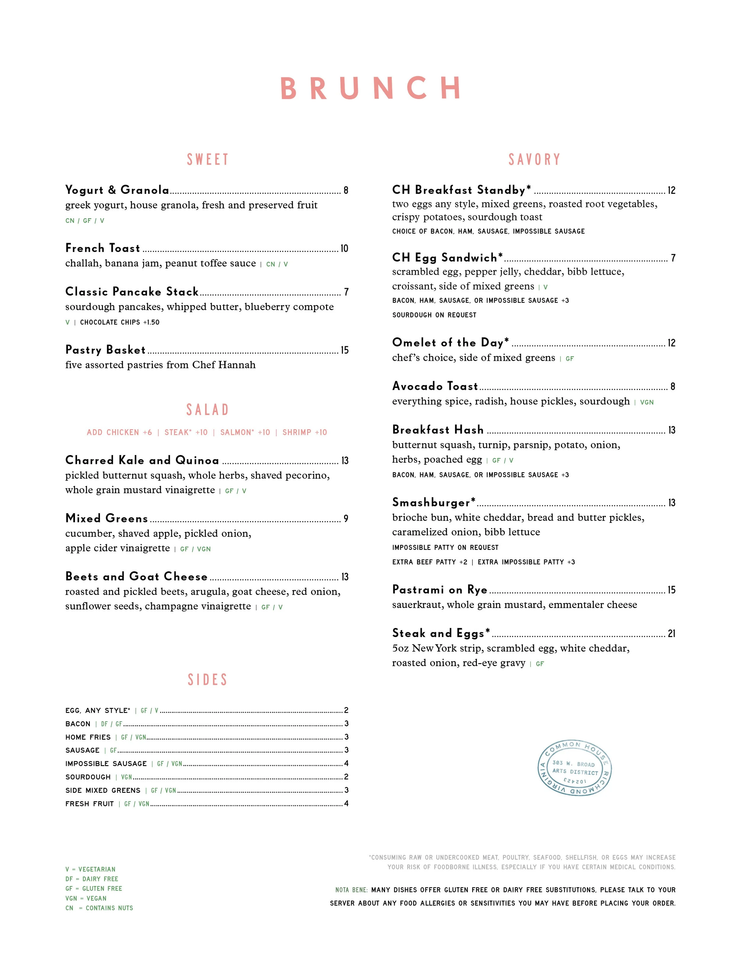 Richmond Menu — Common House