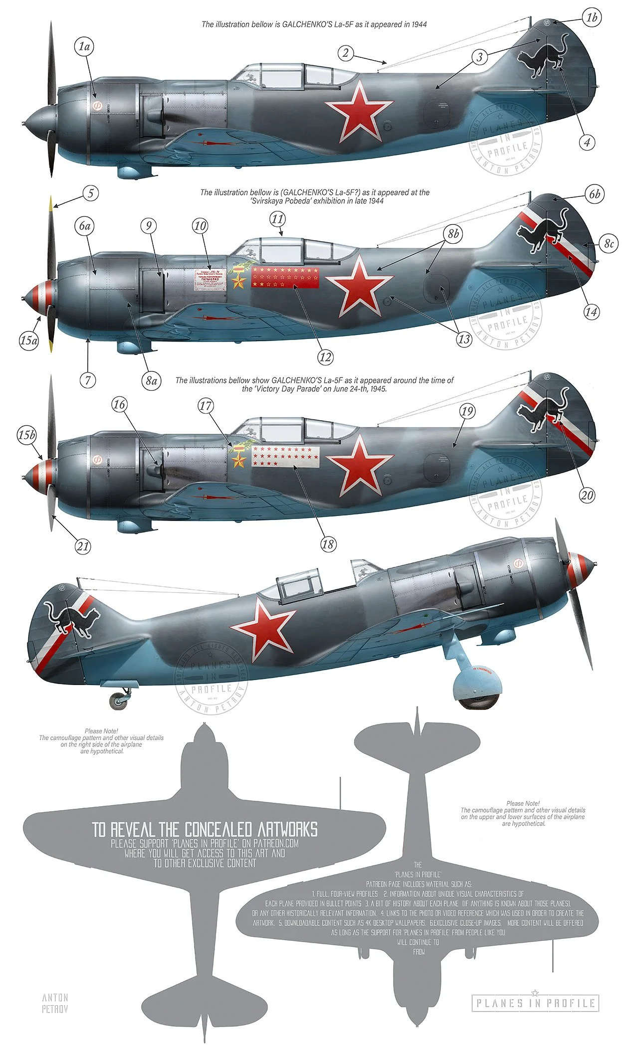 Lavochkin, La-5F, Galchenko's 'Black Cat' — Planes in Profile