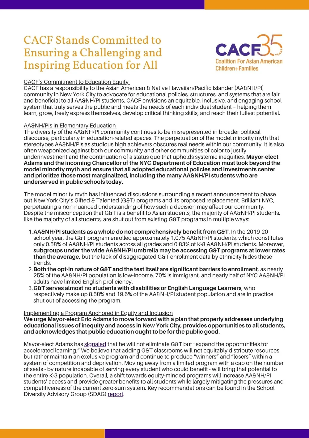 CACF Stands Committed to Ensuring a Challenging and Inspiring Education ...